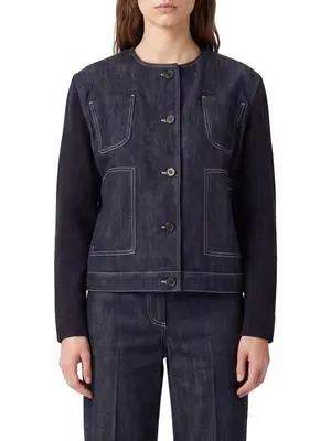 Fabiana Filippi Cropped Denim Jacket With Crew Neck And Contrast Stitching - Blue