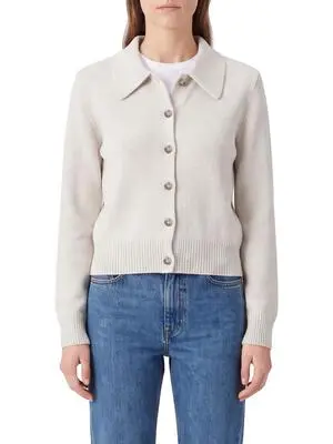 A.p.c. Wool And Cotton Blend Cardigan With Classic Collar - Mastic