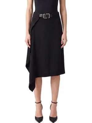 ATTICO The Attico Asymmetrical Virgin Wool Midi Skirt With Adjustable Belt