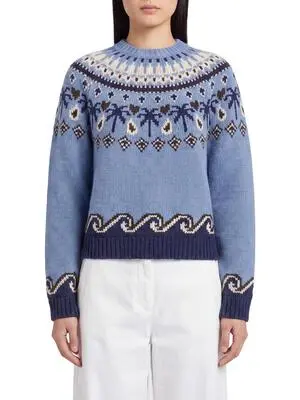 Alanui Virgin Wool Crewneck Jumper With Ethnic Jacquard Motif - Green