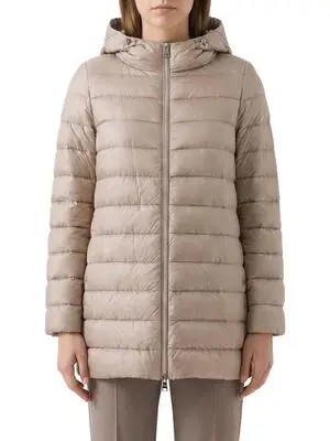 Herno Long Quilted Nylon Hooded Puffer Coat With Down Padding - Cream
