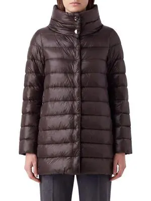 Herno Amelia Quilted Waterproof Nylon Down Coat With High Neck - Dark