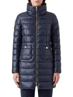Herno Long Water-repellent Nylon Down Jacket With High Neck And Slim Fit - Blue