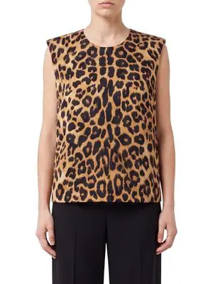 Alberta Ferretti Sleeveless Animal Print Silk Top - Brown