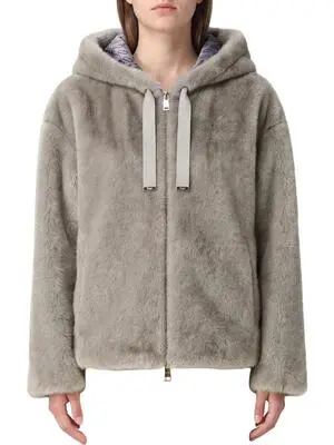 Herno Faux Fur Hooded Zip-up Jacket - Grey