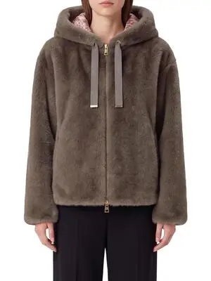 Herno Herno Faux Fur Hooded Zip-Up Jacket Mink