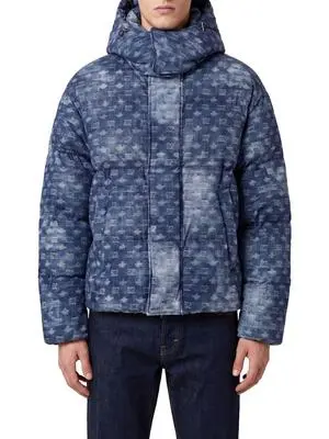 Dsquared2 Monogram Print Quilted Down Jacket With Drawstring Hood - Gnawed Blue