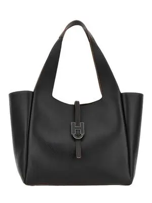 Hogan Calfskin Shoulder Bag With Double Handle And Inner Pouch - Black