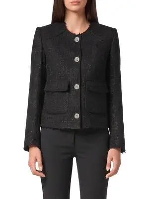 Philipp Plein Single-breasted Short Tweed Blazer With Jewelled Buttons - Black