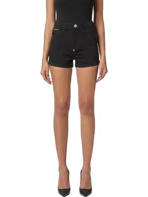 Philipp Plein High-waisted Slim Fit Denim Shorts With Five Pockets - Black