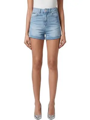 Philipp Plein High-waisted Slim Fit Denim Shorts With Five Pockets - Sky Blue