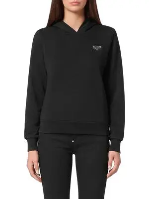Philipp Plein Jersey Hoodie With Contrast Logo - Black