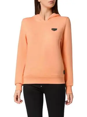 Philipp Plein Philipp Plein Jersey Hoodie With Contrast Logo Salmon