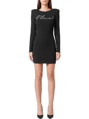 Philipp Plein Slim Fit Jersey Sheath Mini Dress With Padded Shoulders - Black