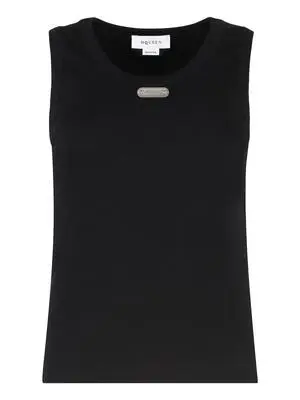 Alexander McQueen MCQUEEN Ribbed Cotton Tank Top With Emblem Detail Black