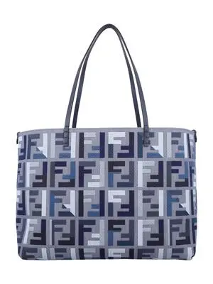 Fendi Large Canvas Shopper With Ff Embroidery - Blue