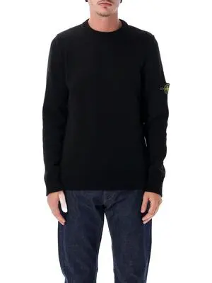 Stone Island Wool-blend Crewneck Sweater With Badge Detail - Nero