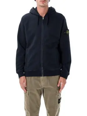 Stone Island Stone Island Brushed Organic Cotton Full-Zip Hoodie With Drawstring Hood And Badge Detail Blu