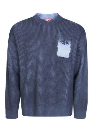DIESEL® Wool-blend Crewneck Sweater With Patch Detail - Blu