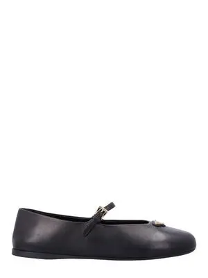 Prada PRADA Nappa Leather Ballerina Flats With Adjustable Strap And Enameled Triangle Logo Nero