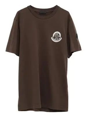 Moncler Cotton Crewneck T-shirt With Printed Logo - Marrone