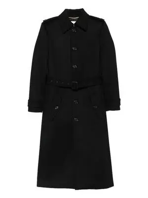 Saint Laurent Single-breasted Belted Wool Coat - Black