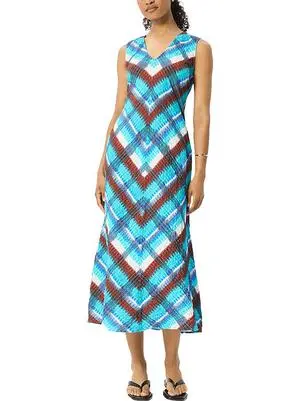 Whistles Checked V Neck Textured Dress Blue Multi