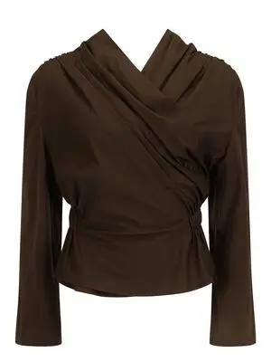 HARRIS TAPPER Harris Tapper Long-Sleeve Tech Taffeta Wrap Top Brown