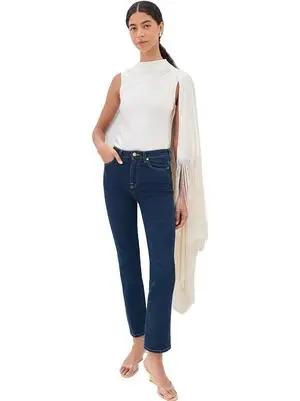 SELF-PORTRAIT Satin Fringed Scarf Top - Cream
