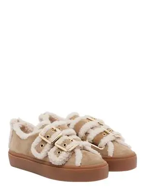 Inuikii Shearling-trimmed Suede Low-top Sneakers - Beige