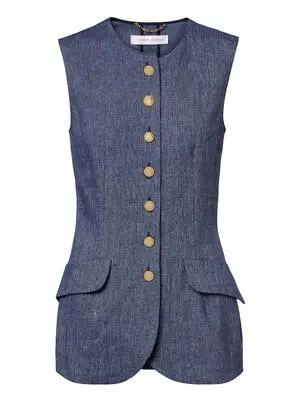 Carolina Herrera Linen, Wool, Silk, And Cashmere Vest - Blue