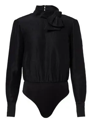Roland Mouret Bow-detail Jacquard Ramie And Silk Bodysuit - Black