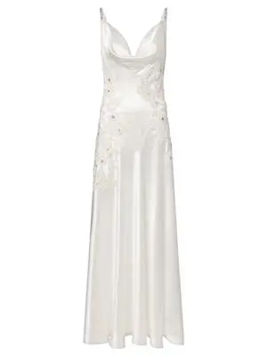 LA FUORI Là Fuori Embellished Embroidered Silk Gown - White