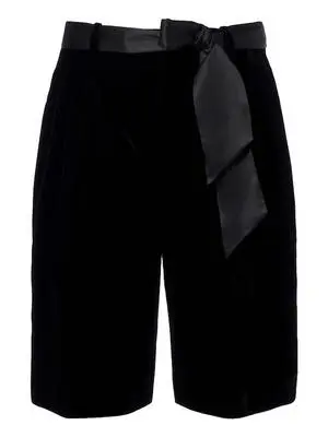 Saint Laurent Belted Velvet Bermuda Shorts - Black
