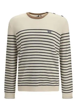 Prada Striped Cotton And Linen Blend Sweater - Cream