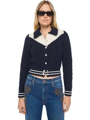 MOTHER The Baby Raquette Cardigan - Navy