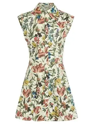 Alice + Olivia Kim Floral-print Cotton-blend Poplin Mini Shirt Dress - White