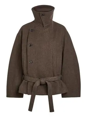 LEMAIRE Double-breasted Belted Wool-blend Wrap Coat - Brown