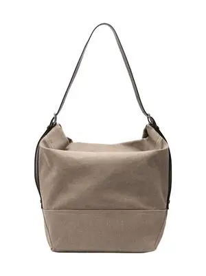 LEMAIRE Belted Leather And Canvas Tote - Beige
