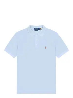 Polo Ralph Lauren Logo-embroidered Piqué Stretch-cotton Polo Shirt Mid Blu
