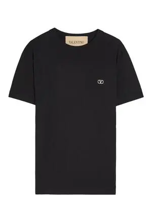 Valentino Garavani Logo-embroidered Cotton T-shirt - Black