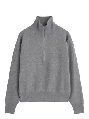 Cos COS Mock-Neck Half-Zip Knitted Sweater Gray