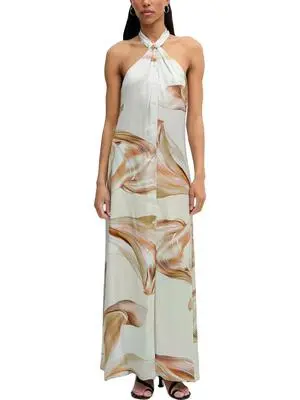 ISABELLE BLANCHE Twisted Halterneck Abstract-print Maxi Dress - Neutrals