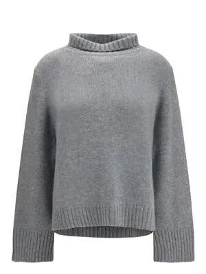 ALLUDE High-neck Ribbed Cuff Sweater - Grey