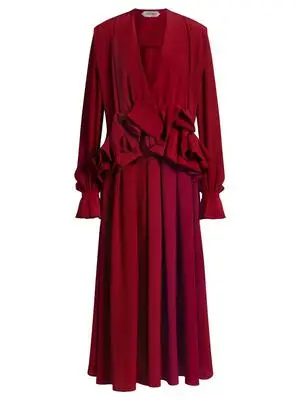 Alberta Ferretti Ruffled V-neck Midi Dress - Red