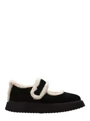 Inuikii Shearling Trim Leather Ballet Flats - Black