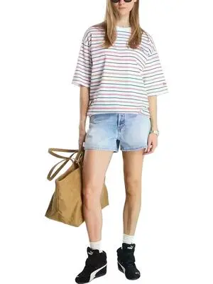 New Era Striped Embroidered T-shirt - White