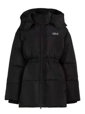 Karl Lagerfeld Cinched Midi Puffer Jacket - Black