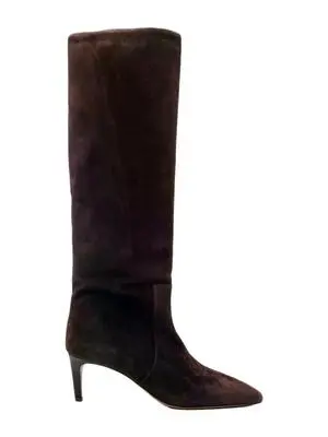 Paris Texas Paris Texas Chocolate Brown Suede Pointed Toe Kitten Heel Knee-High Boots Brown