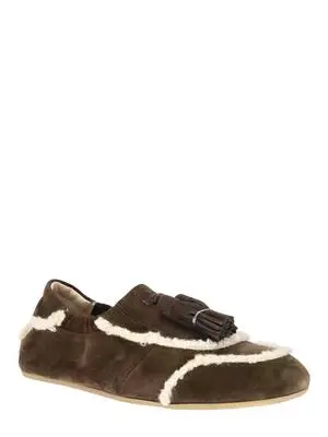 Fratelli Rossetti Suede Shearling Trim Loafers - Brown